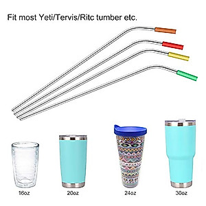 MUTNITT Set of 20 10.5" Reusable Stainless Steel Straws Bent Reusable Straws with 20 Silicone Tips 5 Cleaning Brush 1 Travel Case Eco Friendly Extra Long Metal Straws Drinking for 20 24 30 oz Tumbler