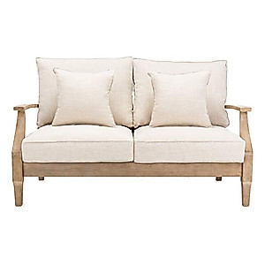 SAFAVIEH Couture Patio Martinique Natural and White Wood Outdoor Loveseat, Natural/White