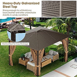 Clihome 12 x10 Ft Galvanized Outdoor Hardtop Gazebo Steel Top and Netting