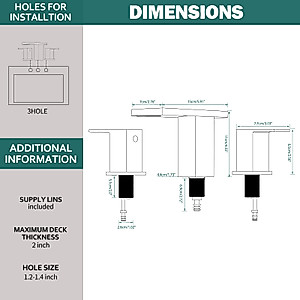 Hoimpro 8 Inch Widespread Waterfall Bathroom Sink Faucet, Square Two Handle Vanity Black Bathroom Faucet with cUPC Supply Hose, 3 Holes Faucet with Pop Up Drain, Stainless Steel, Matte Black