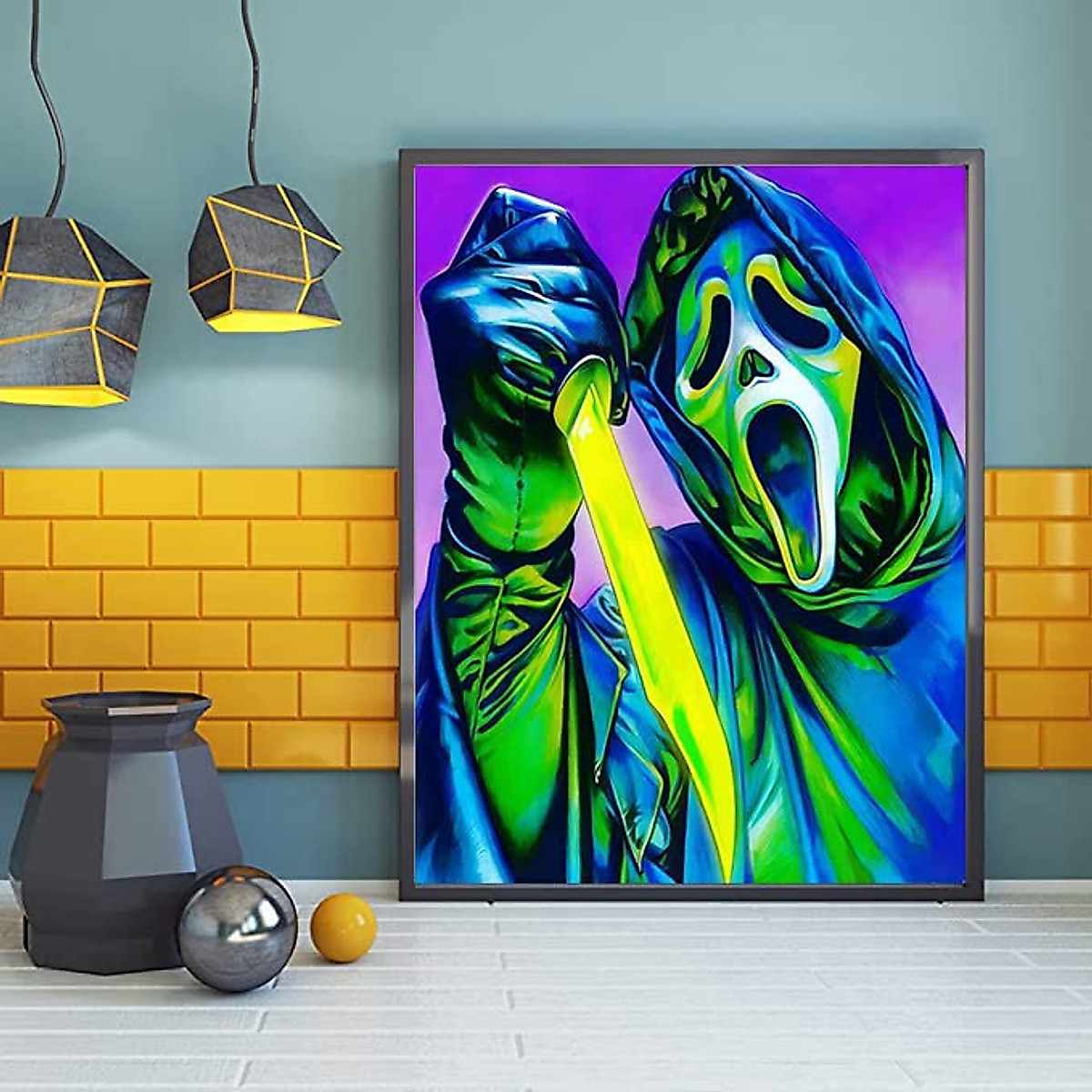 Chuangyi 5D DIY Diamond Art Painting by Number Kits, Horror Movie Round Full Drill Crystal Rhinestone Embroidery Diamond Arts for Home Wall Decor 16X20 inch