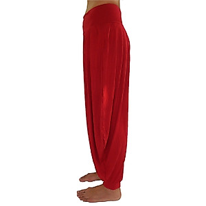 Lovely Creations Women's Drape Harem Pants Best for Dance, Yoga, Pilates, Belly Dance Fitness, Lounging - Super Soft Aladdin Pants Free Size (S-XL) (JS Red)