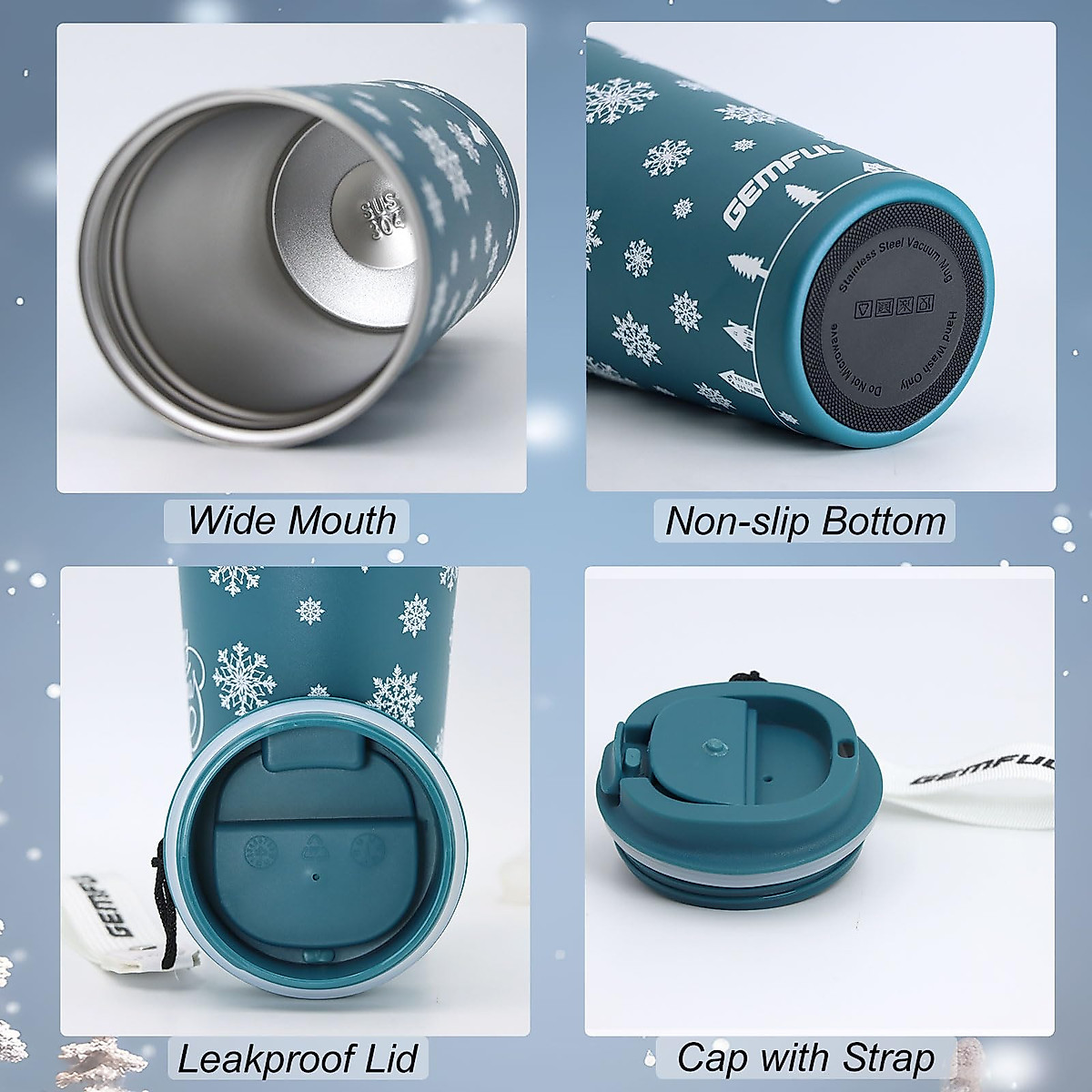 GEMFUL Travel Coffee Mug 17 oz Tumbler Gifts Screw Top Termos Fits in Car Cup Holder for Lover Female or Male