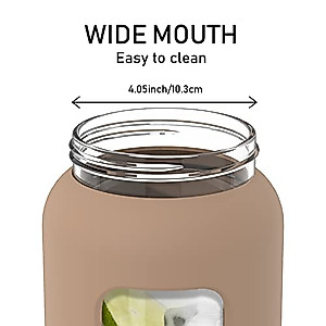 Zenbo 42oz Glass Water Bottle with Straw, Motivational Water Bottle with Silicone Sleeves and Handle,Leakproof BPA Free Wide Mouth Water Jug for Gym,Working,Outdoor