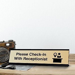Please Check-in with Receptionist, Desk Sign or Front Desk Counter Sign (2 x 8")
