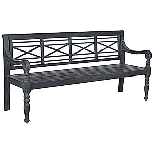 Safavieh Patio Collection Martin Adirondack Acacia Wood Bench, Ash Grey