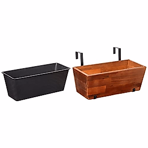 Amazon Aware Acacia Wood 18-Inch Hanging Rectangular Garden Planter, Brown, 2-Pack