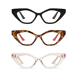 AMOMOMA 3 Pack Trendy Reading Glasses for Women,Blue Light Narrow Cute Cat Eye Readers AM6100 C1+C2+C3 1.0