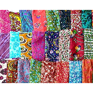 Vintage Fabrics Crafts Saree Silk Remnants DIY Scraps Fabric Sari Fabric Material 50 Small Pieces Small Floral Pieces for Art and Craft Scrapbook Art Doll Junk Journal