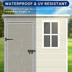 VONZOY Outdoor Storage Shed, 5x3FT Resin Shed with Floor, Lockable Door & Window, Waterproof Tool Sheds & Outdoor Storage for Bike, Garbage Cans,Garden Accessories, Sandstone