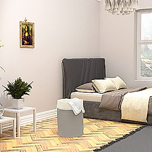 SimpleHouseware Round Terylene Cotton Collapsible Laundry Hamper Basket, Grey