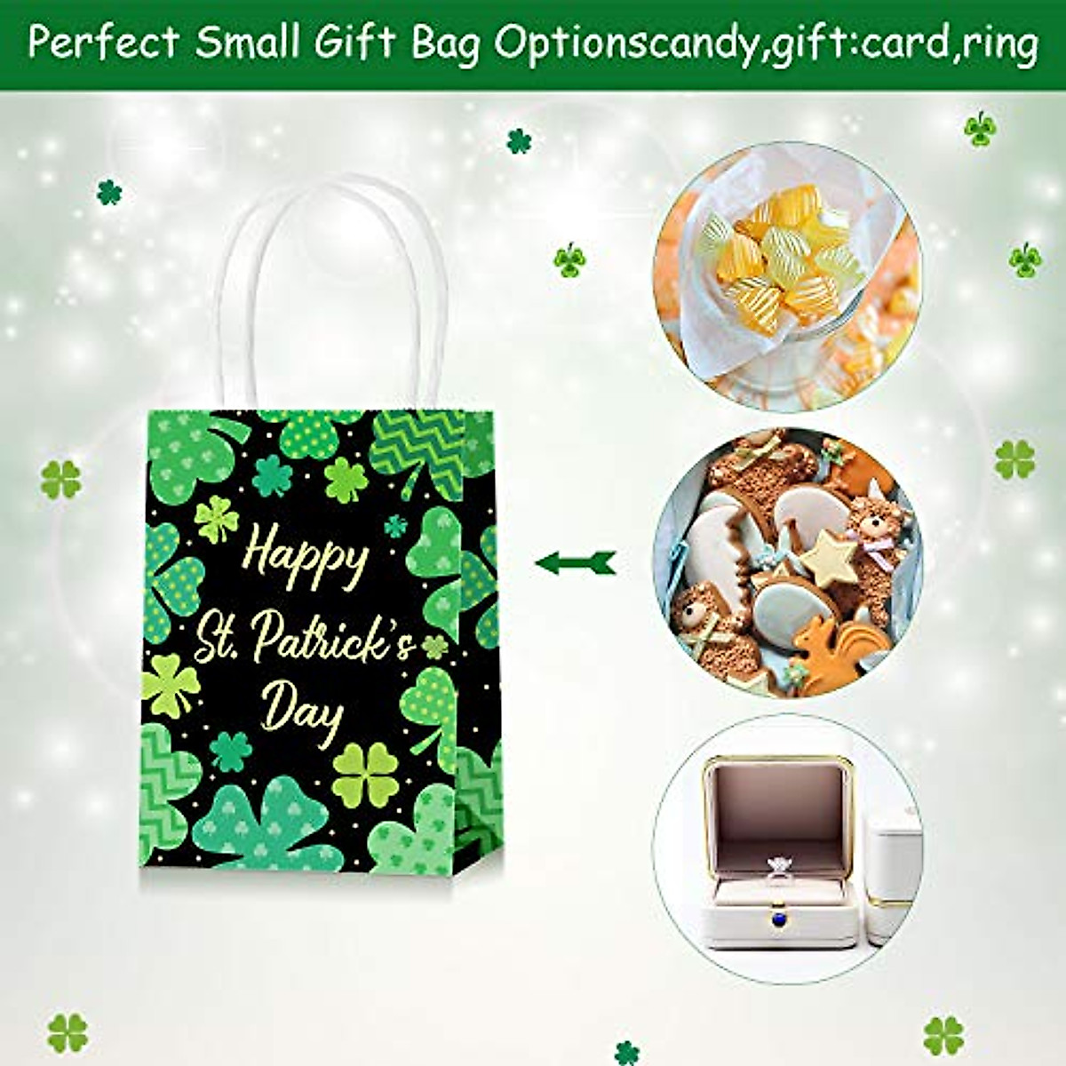 St. Patrick's Day Craft Gift Bags Irish Clover Holiday Paper Bags Kraft Treat Bags Mini Candy Bags Assortment Shamrock Wrapping Bags for Kids Classroom Party Favors Supplies (10 Pcs)
