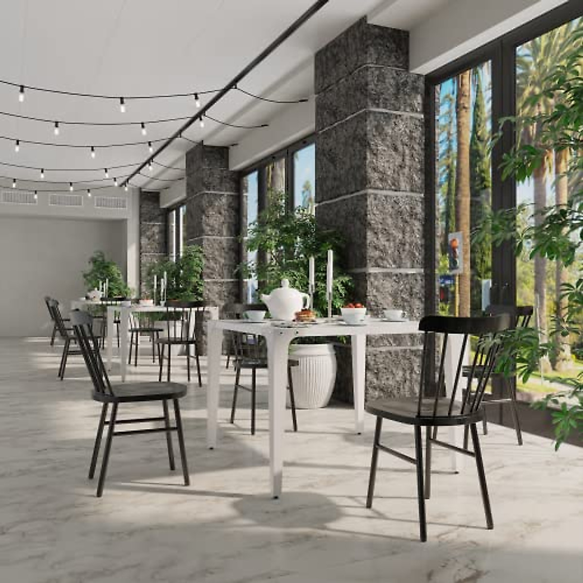 Anmutig Metal Patio Dining Chairs Side Chairs Indoor/Outdoor Windsor Style Metal Side Chair Farmhouse Chair with Spindle Back Set of 4 (Black)