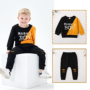 3T Boy Clothes 2T Toddler Boy Clothes Fall Winter Outfits Cotton Color Block Sweatshirt Long Pants Cute Baby Boys Clothes Set 2 Year Old Boy Clothes Orange