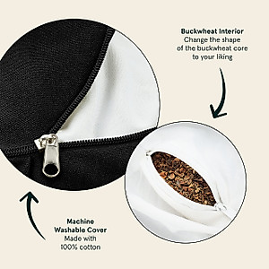 Retrospec Sedona Zafu Meditation Cushion Filled w/Buckwheat Hulls - Yoga Pillow for Meditation Practices - Machine Washable 100% Cotton Cover & Durable Carry Handle, Crescent, Black