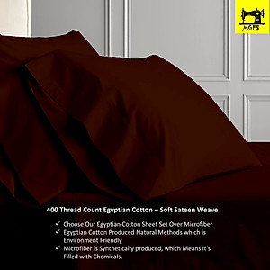 MGPS 400 Thread Count - 100% Pure Egyptian Cotton - 4 Piece Sheet Set, Fits Upto 15" Deep Pocket, Smooth & Soft Sateen Weave - |Queen, Chocolate Solid|