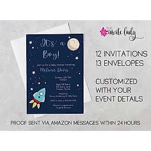 Rocket Baby Shower Invitations for Boy Space Customizable Invites (12 Count)