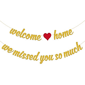 Tinbax Welcome Home Banner and We Missed You So Much Banner for Homecoming, Military Return Party Decorations(Pre-Strung)