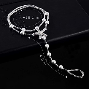 2 Pairs Barefoot Sandals- Beach Anklet Chain with Starfish for Women Lady's Beach Wedding Foot Jewelry Party Accessories (rhinestone+seastar)