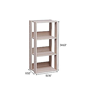 IRIS USA 3-Shelf Space Saving Open Wood Shelving Set, 2 Pack, Light Brown, Medium and Slim