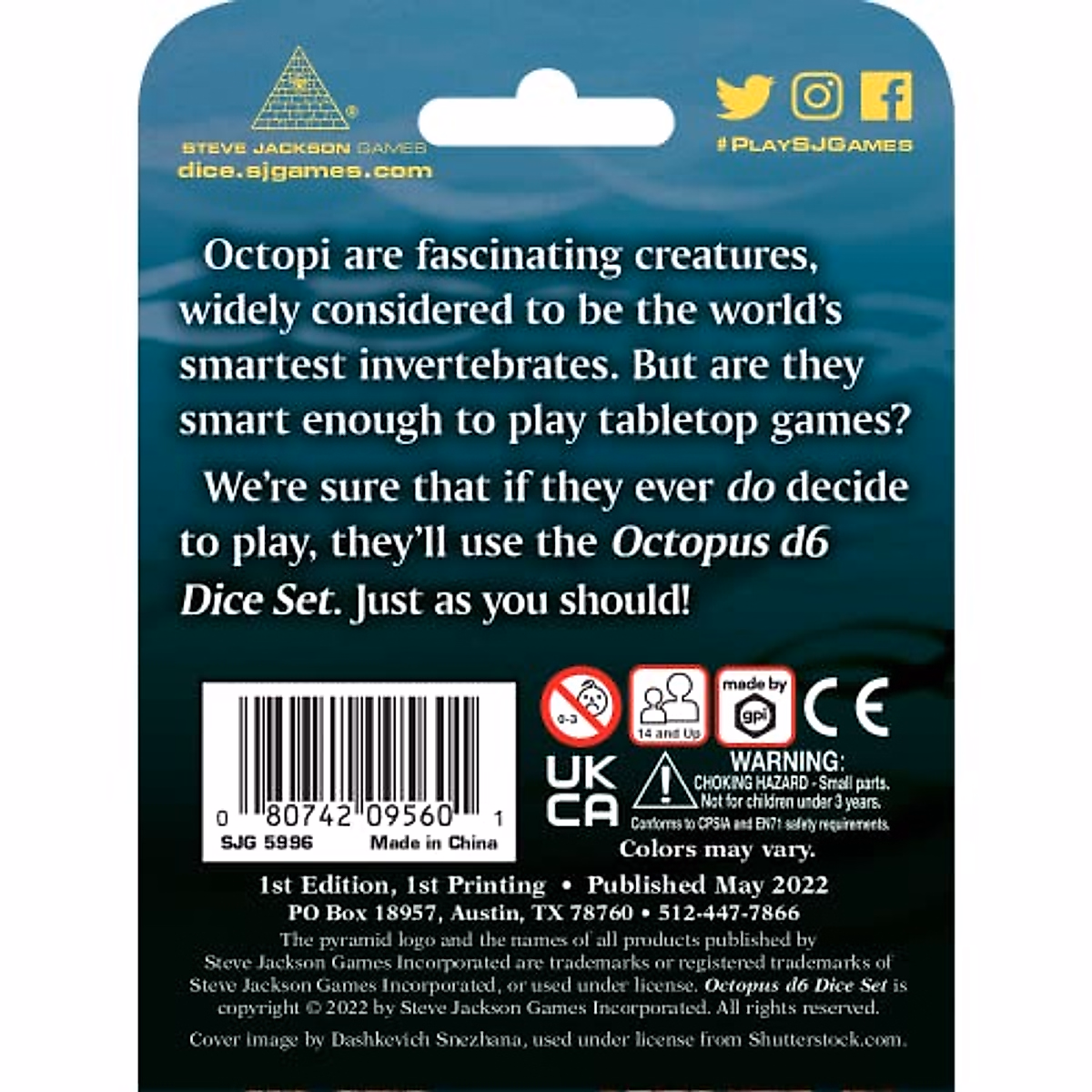 Octopus d6 Dice Set | 6 Pcs | 16mm Six-Sided | Translucent Dice | Tabletop Roleplaying Games | RPG | from Steve Jackson Games
