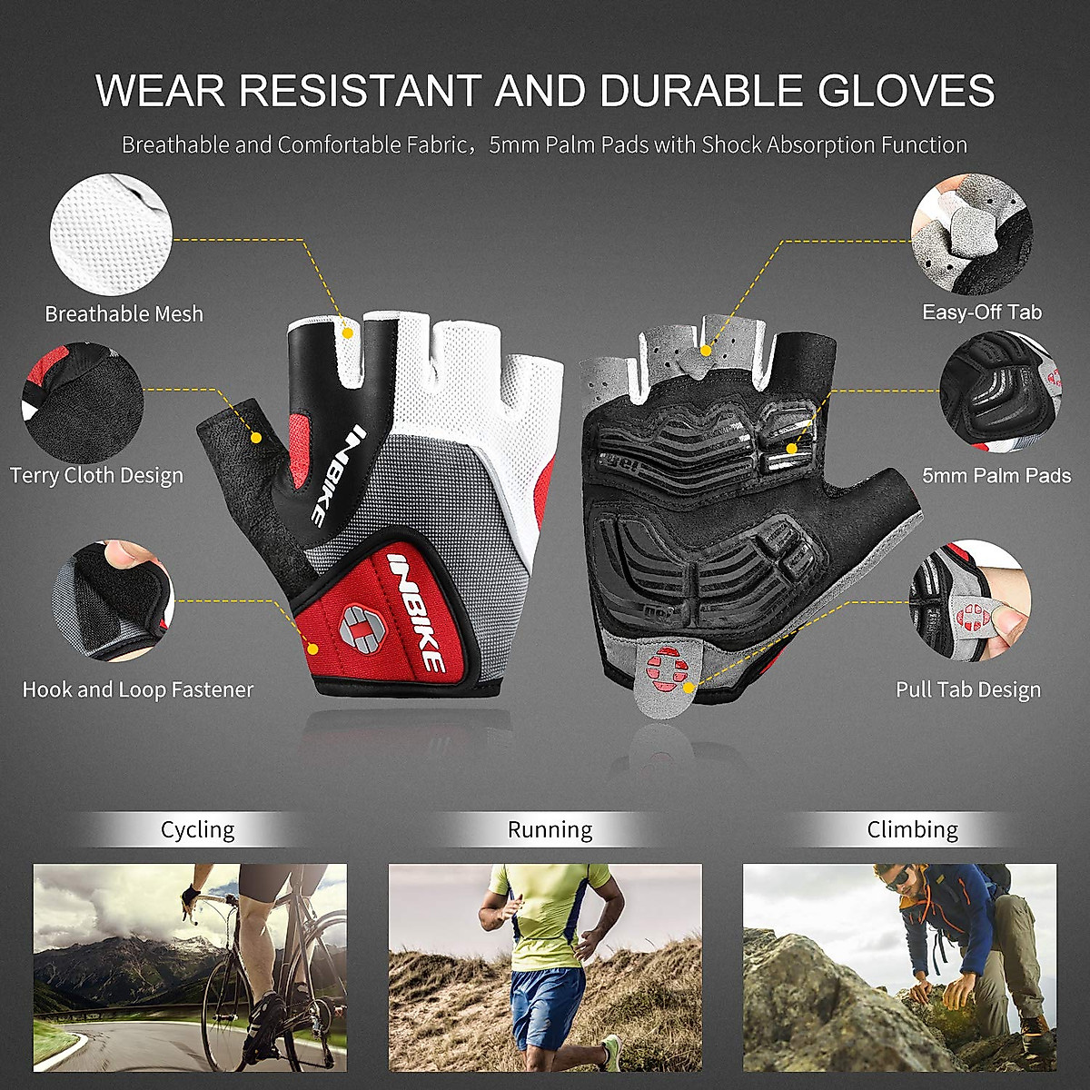 INBIKE 5mm Gel Pad Half Finger Bike Bicycle Cycling Gloves Red X-Large