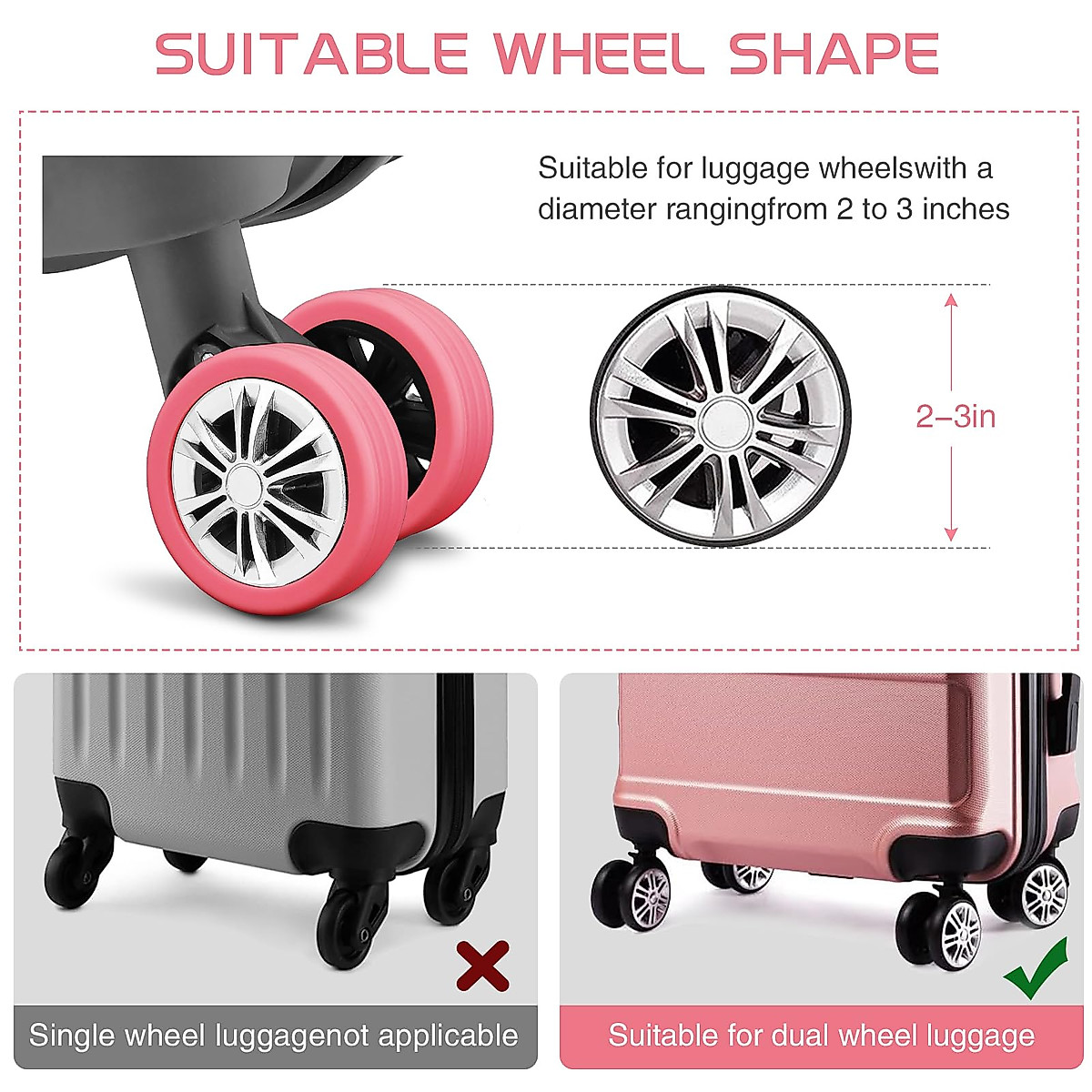 Luggage Suitcase Wheels Cover 12 Pack, Luggage Wheels Protector, Luggage Caster Cover, Luggage Spinner Wheels Silicone Case with Wear-resistant, Anti-noise for Carry-on Luggage with Spinner Wheels