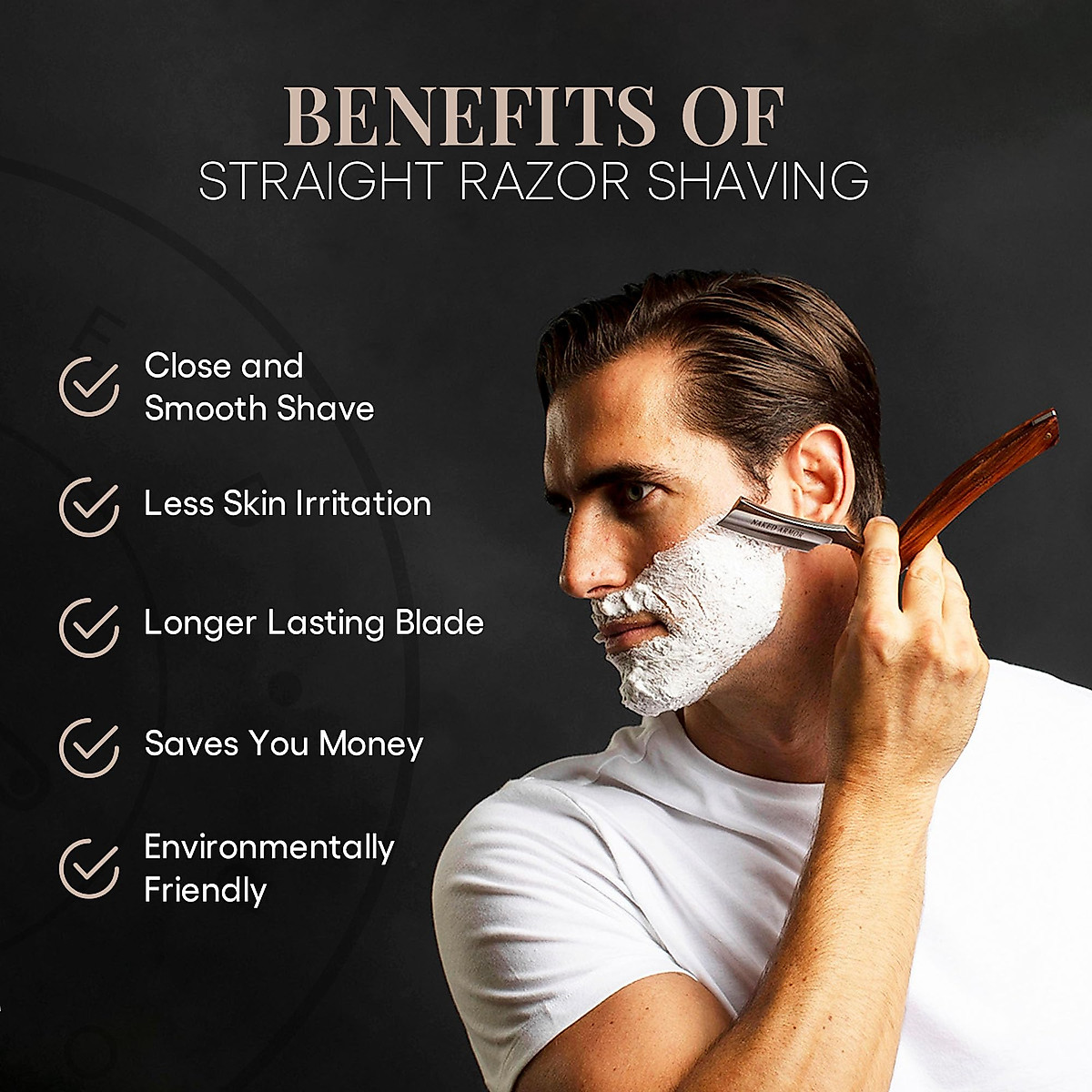 Thor Straight Razor Kit - Shave Ready Straight Razor，Straight Edge Razor，Brush，Strop + Soap, Redwood Straight Razor For Men，Japanese Stainless Steel，Mens Straight Razor Complete Kit, Great Gift