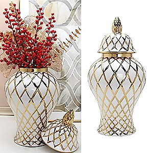 Gazechimp Modern Ceramic Ginger Jar Vase Porcelain Jar Temple Jar Handicraft with Lid Decorative Universal for Home Cafe Desktop Bedroom Decor Ornament