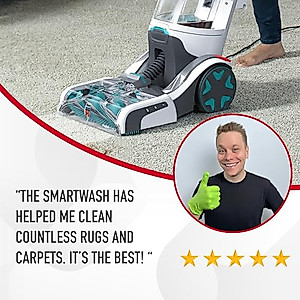 Hoover SmartWash+ Automatic Carpet Cleaner Machine, for Carpet and Upholstery, Deep Cleaning Carpet Shampooer, Carpet Deodorizer and Pet Stain Remover FH52000, Turquoise