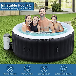 LIFERECORD Inflatable Hot Tub Spa, Portable 4 Person Round Shape with 120 Bubble Jets and Heater Pump, Fits Up to Indoor & Outdoor, Black
