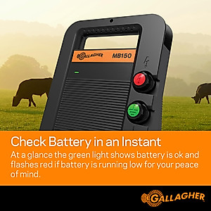 Gallagher MB150 Dual Power Electric Fence Charger | 1.5 Joule 12v Battery or 110v AC Energizer with Adaptive Energy Control | Powers Up to 30 Miles / 100 Acres | Portable and Compact