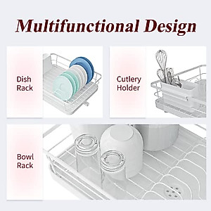 Sakugi Dish Drying Rack - Compact Dish Rack for Kitchen Counter with a Cutlery Holder, Durable Stainless Steel Kitchen Dish Rack for Various Tableware, Dish Drying Rack with Easy Installation, White