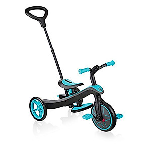 Globber 4-in-1 Toddler Trike Push Bike Stroller – Learning Tricycle for Toddlers Converts Into Balance Bike – Safe Outdoor Ride On Toys for Kids (Teal)