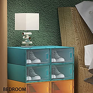 VONIKKU 12 Pack Shoe Storage Boxes, Clear Plastic Shoe Containers Bins with Lids, Stackable Foldable Drop Front Space Saving Shoe Organizer boxes for Closet, Bedroom, Bathroom (White)