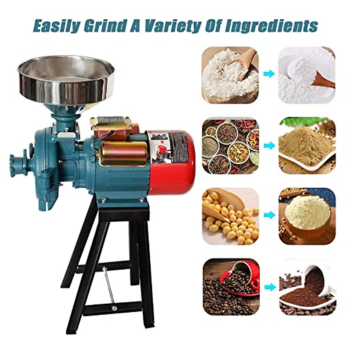 NAIZEA Electric Grain Mill Grinder Corn Grinder, 110V 3000W Commercial Corn Mill Grinder Machine Feed Mill Wheat Grinder, Flour Mill Cereals Grinder with Funnel (Dry Grinder)
