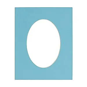 16x24 Mat Bevel Cut for 12x21 Photos - Precut Aqua Blue Oval Shaped Photo Mat Board Opening - Acid Free Matte to Protect Your Pictures - Bevel Cut for Family Photos, Pack of 1 Matboard Show Kit with