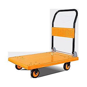 Generic Flatbed Hand Cart Platform Truck Silent Wheels for 360 Degree Push Cart with Foldable Handle for Home Office Shops High Capacity Plastic Deck Heavy Duty Flatbed Cart (Size : 72 * 46-440lb)
