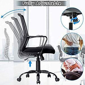 Ergonomic Office Chair Desk Chair Mid Back Computer Chair with Lumbar Support & Armrest Breathable Mesh Height Adjustable Rolling Swivel Task Executive Chair for Women Men, Set of 2, Black