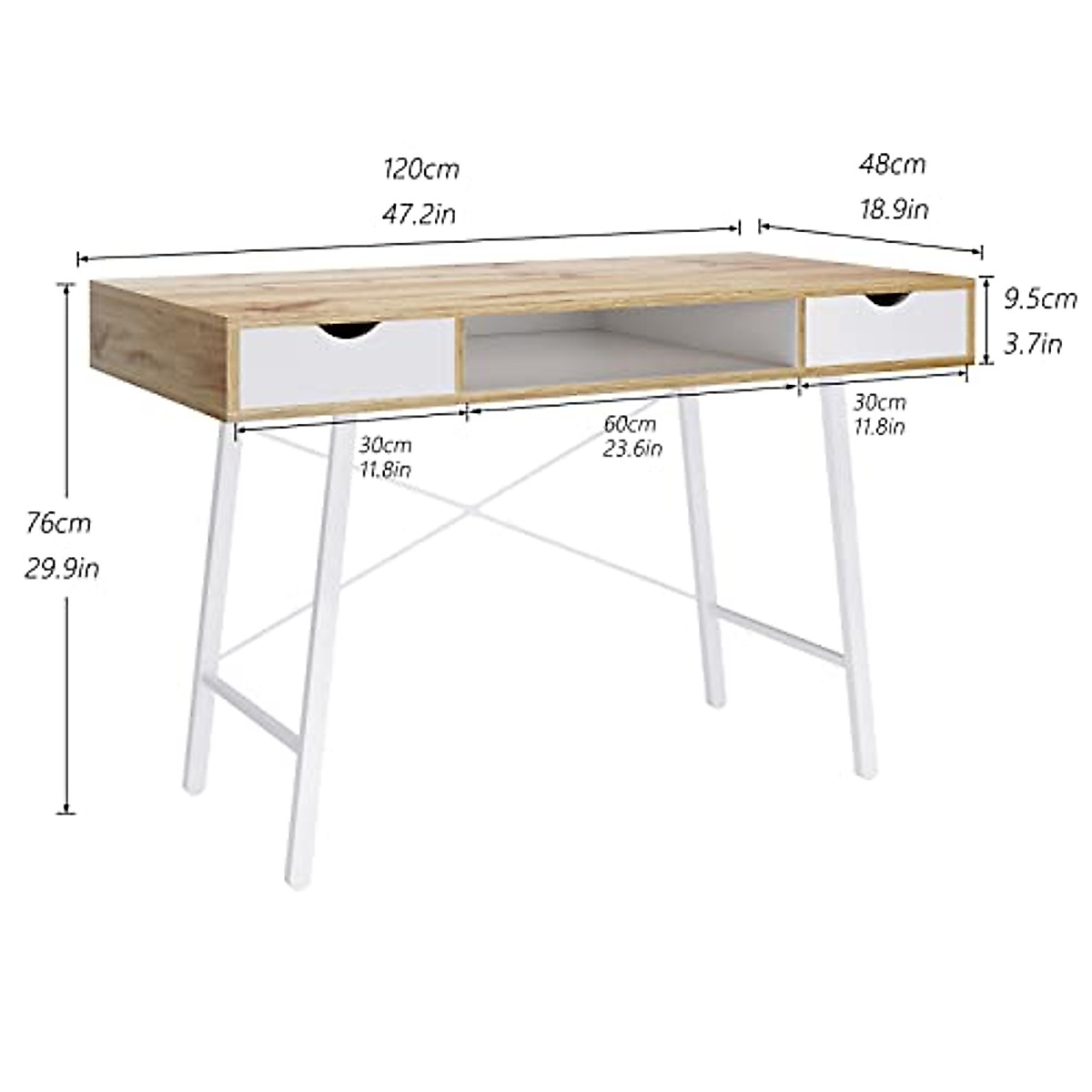 soges Mid Century Desk with Drawers, 47 inches Writing Study Desk with 2 Drawer and Opening Storage Cube, Home Office Computer Desk for Small Space, Multifunctional Vanity Desk Dressing Table