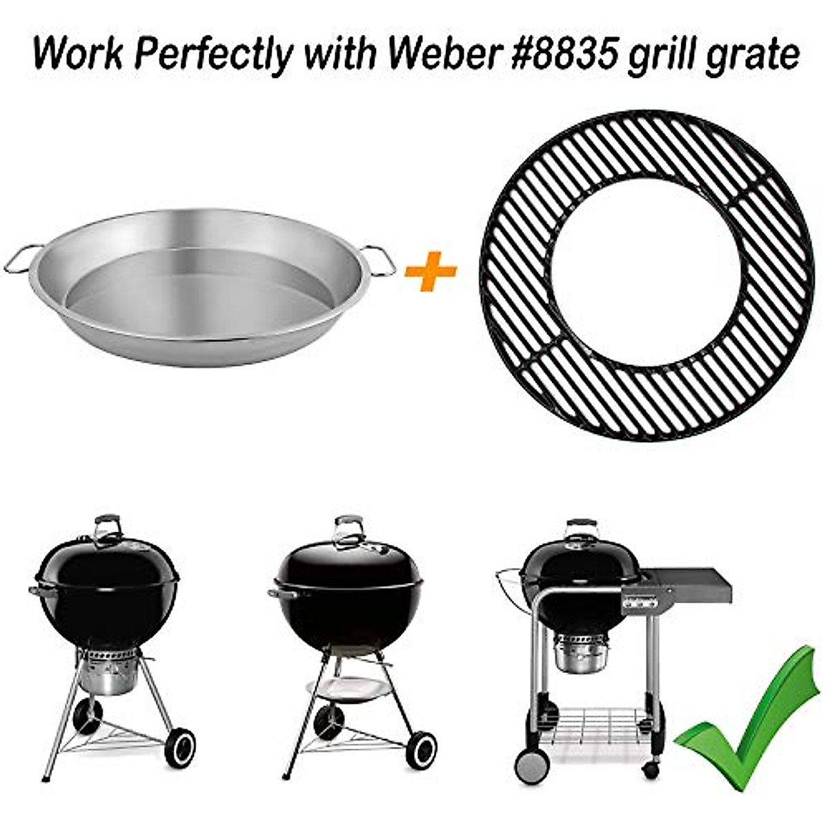 MixRBBQ Stainless Steel Drip Pan, Big Green Egg Grilling Accessory, Also Fit Weber Kettle Charcoal Grills Pizza Cake Baking Tray, 13-inch Diameter Round …