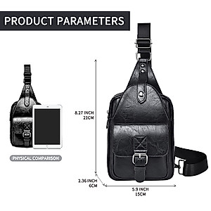 CUICANSHANG Small Men's Crossbody Bag,Men's Chest Bag,Retro PU Leather Shoulder Crossbody Bag,Hiking And Leisure Cycling Travel Backpack(Black)