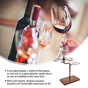 Cabilock Countertop Wine Glass Rack Holder for 6 Wine Cups and 1pc Bottle Tabletop Wooden Wine Bottle Holder Wine Glasses Storage Stand for Home Kitchen Bar Wine Cellar Red