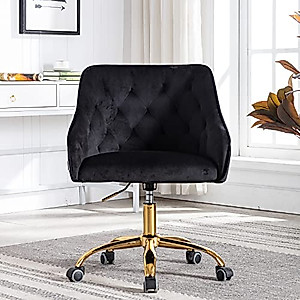 Recaceik Modern Velvet Home Office Chair, Adjustable Leisure Swivel Desk Chairs with High Back 360 Degree Castor Gold Wheels for Living Room/Bedroom/Office