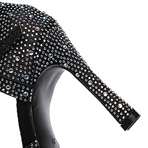 JUODVMP Women's Ballroom Dance Shoes Black T-strap Latin Dance Shoes with Rhinestones 4 inch Heel,8 US