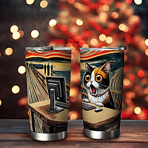 ORCAE 20oz Funny The Deadline Scream Tumbler, Gifts for Friends, Colleagues, Cat Gifts for Cat Lovers, Screaming Cat Tumbler Cup, Stainless Steel Coffee Thermos Insulated Travel Mug with Lid - BR