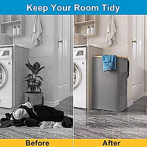 Laundry Hamper, Zekeson 100L Collapsible Laundry Basket with Lid and Handle, Clothes Basket Organizer with 2 Removable Inner Bags for Storage in Bedroom Bathroom Children's Room (Gray)