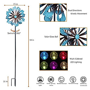 Solar Wind Spinners for Yard and Garden,(59''Height) Garden Sculptures & Statues,Wind Sculptures & Spinners,Windmills for The Yard Garden