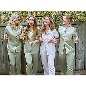 AW BRIDAL Womens Summer Pajamas Set Short Sleeve Silk Pajamas Button Up Pjs Bride Bridesmaid Pajama Set Gift, White M