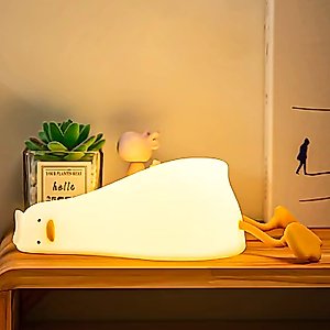 HERBESTBAY Kids Night Light, Lying Flat Duck Cute Night Light for Kids, Premium Silicone Nursery Nightlight, Touch Control, Type-C Rechargeable, Duck Lamp